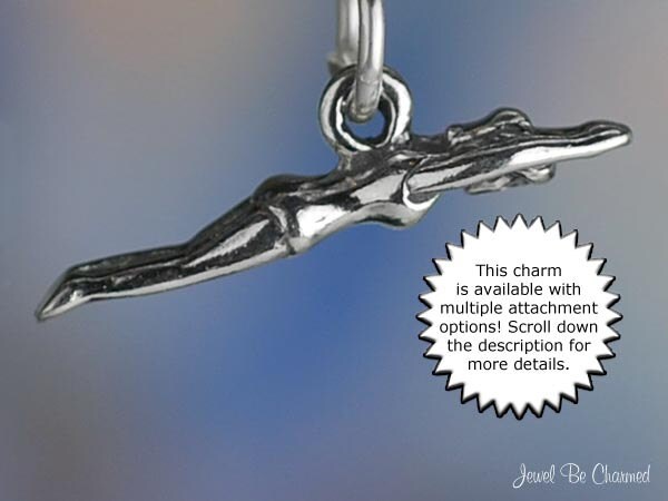 Small Sterling Silver Swimmer Charm Female Swimming Diving Solid .925 ...