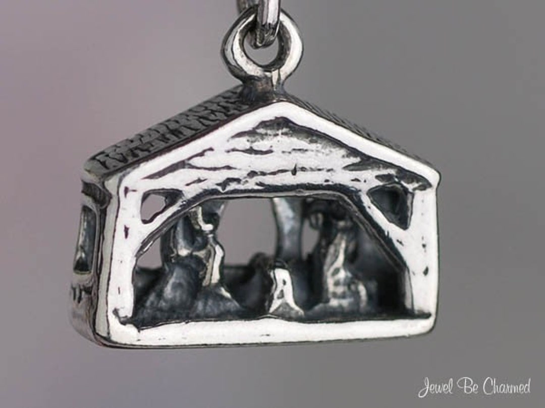 Sterling Silver Nativity Charm Manger Christmas Bethlehem 3D Solid 925 ...