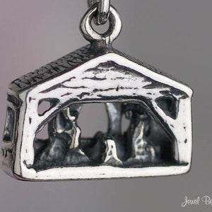 Sterling Silver Nativity Charm Manger Christmas Bethlehem 3D Solid 925 ...