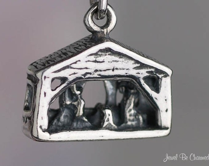 Sterling Silver Nativity Charm Manger Christmas Bethlehem 3D Solid 925 ...
