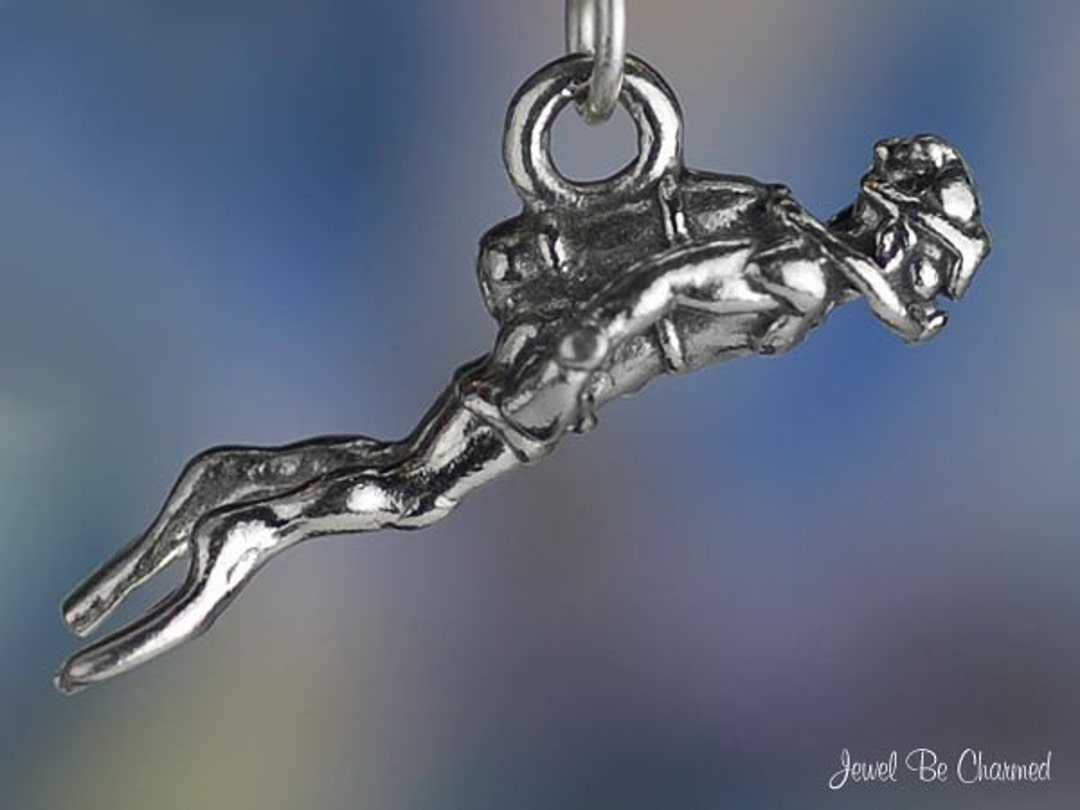 Sterling Silver Scuba Diver Charm Swimming Diving Ocean 3D Solid .925 ...