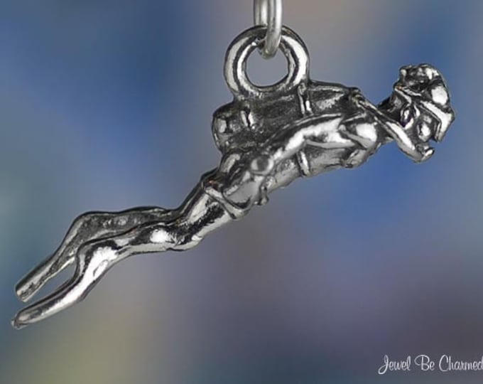 Sterling Silver Scuba Diver Charm Swimming Diving Ocean 3D Solid .925 ...