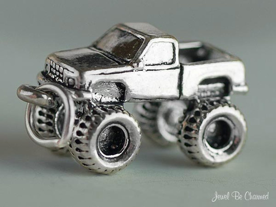 Sterling Silver Monster Truck Charm Big Wheels Pickup Mod 3D Solid 925 ...
