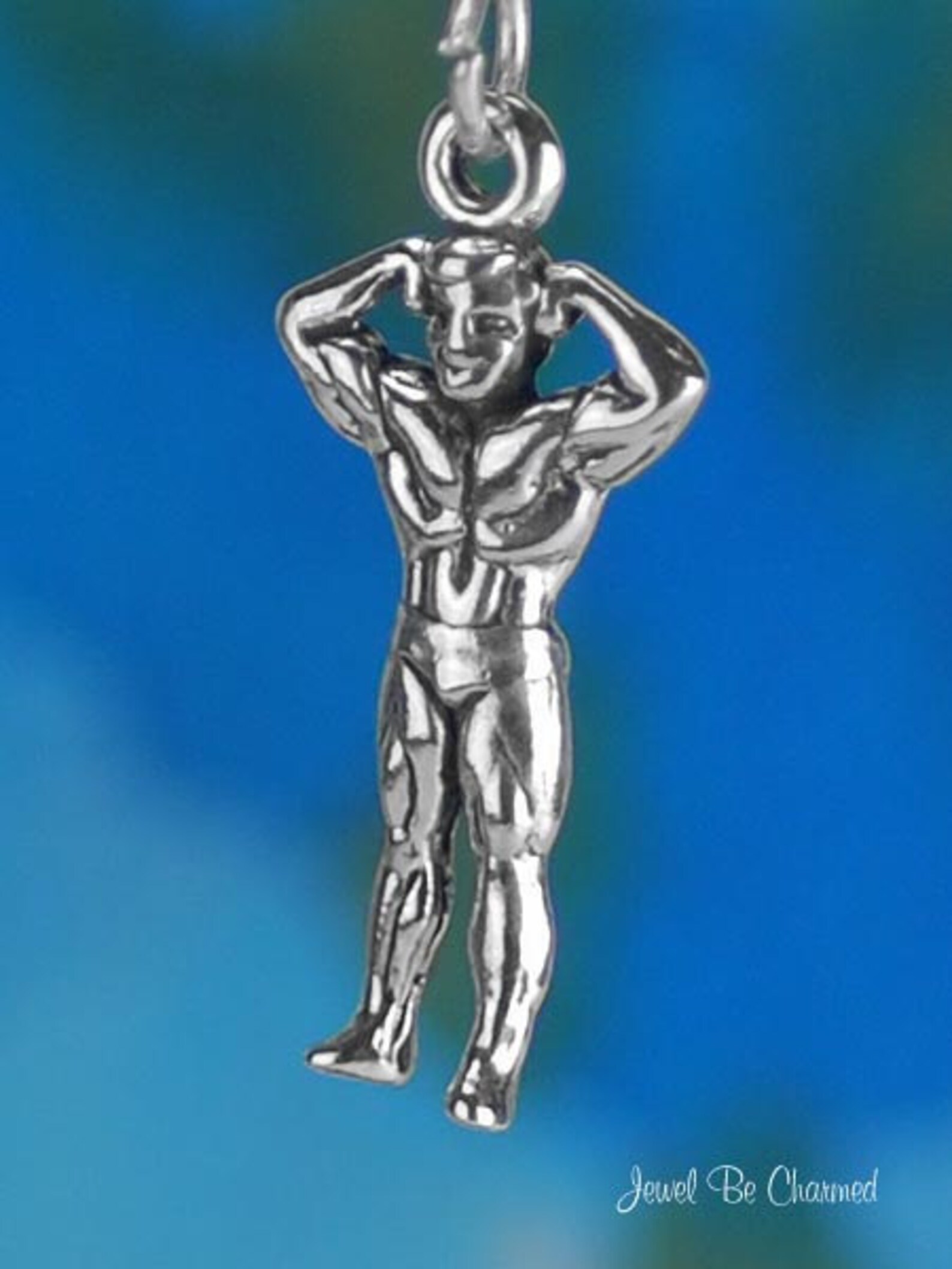Sterling Silver Bodybuilder Charm Bodybuilding Training 3D Solid .925 ...