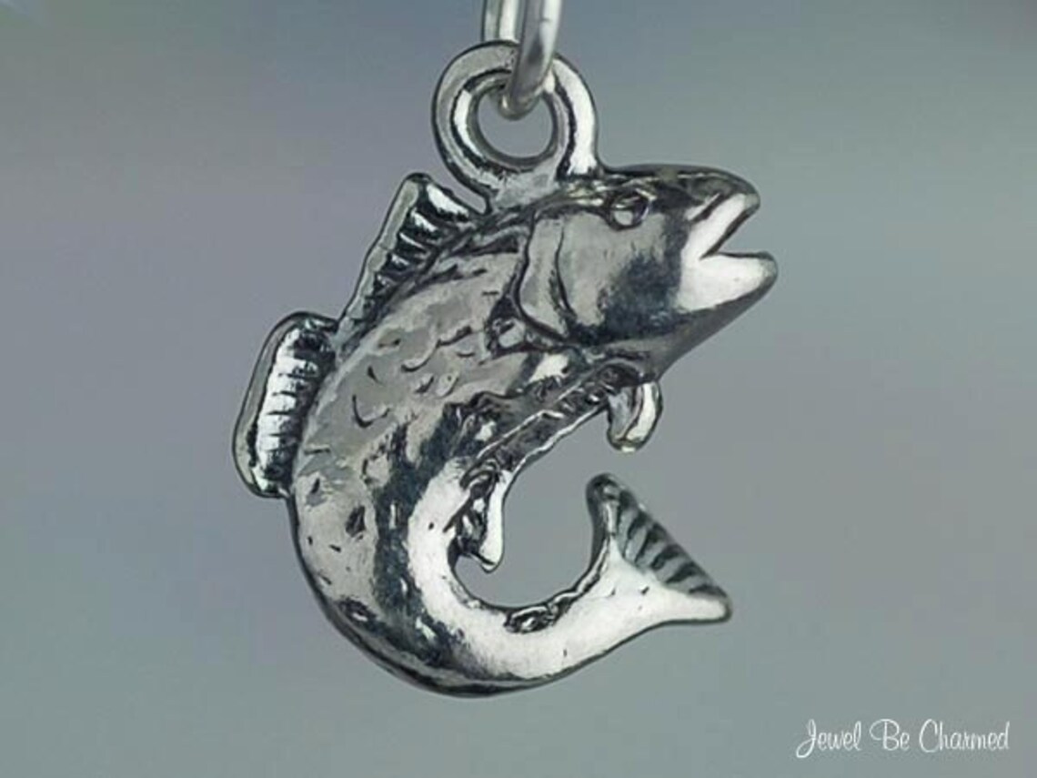 Sterling Silver Bass Fish Charm for Fisherman Fishing 3D Solid .925 - Etsy