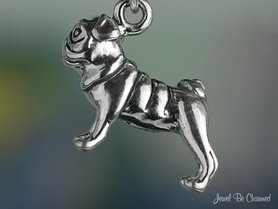 Sterling Silver Pug Charm Dog Breed Purebred Pugs 3D Solid .925 - Etsy