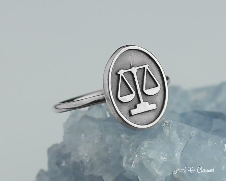 Sterling Silver Scales of Justice Ring Solid 925 Law Rings Custom Size ...