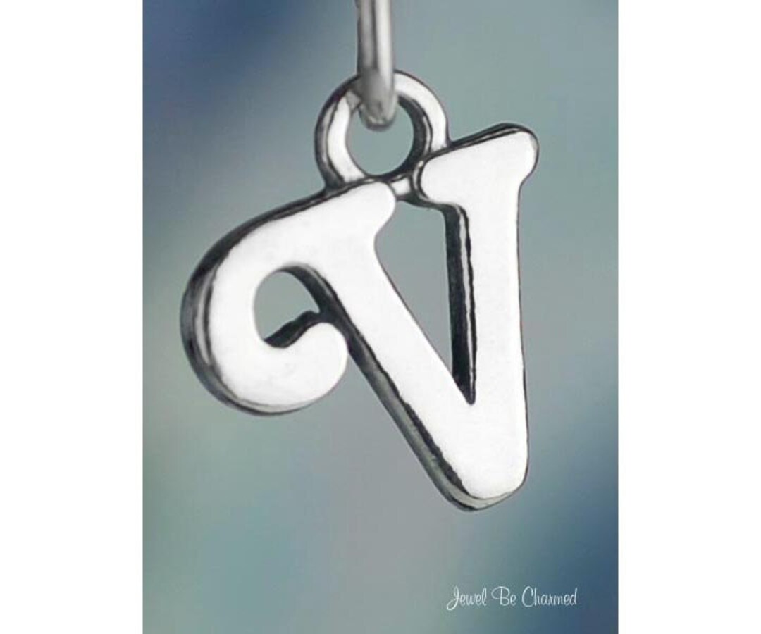 Sterling Silver Script Letter V Charm Initial Cursive Shiny Solid .925 ...