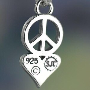 Sterling Silver Peace Love Charm Peace Sign and Heart Symbol Solid 925 ...