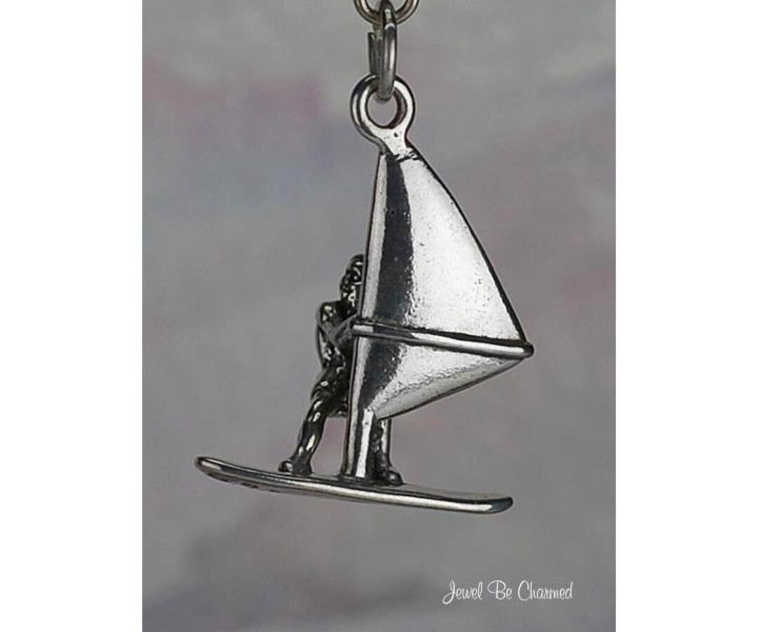 Sterling Silver Windsurfing Charm Windsurfer Wind Surfer 3D Solid .925 ...