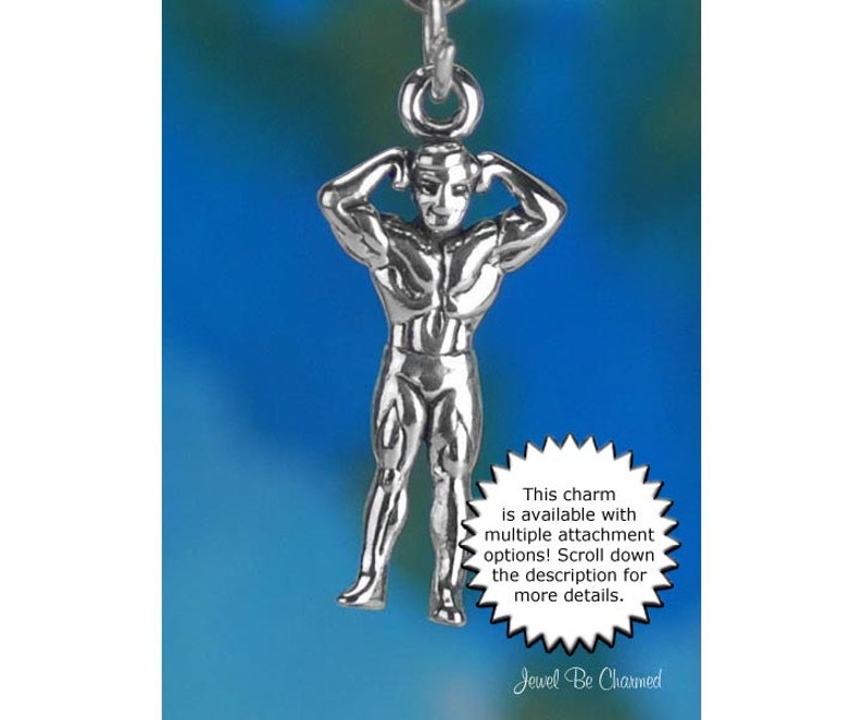 Sterling Silver Bodybuilder Charm Bodybuilding Training 3D Solid .925 ...