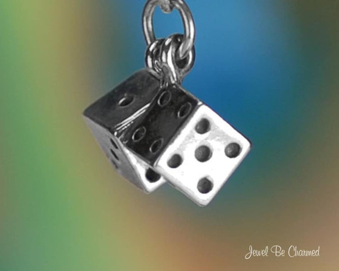 Sterling Silver Pair of Dice Charm Gambling Games Movable 3D Solid 925 ...