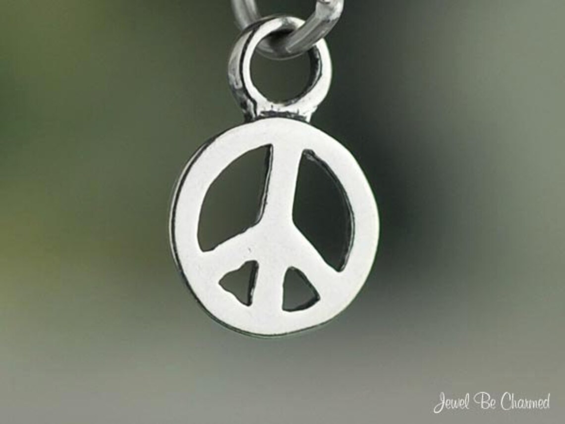 Sterling Silver Miniature Peace Sign Charm Symbol Small Tiny Solid 925 ...