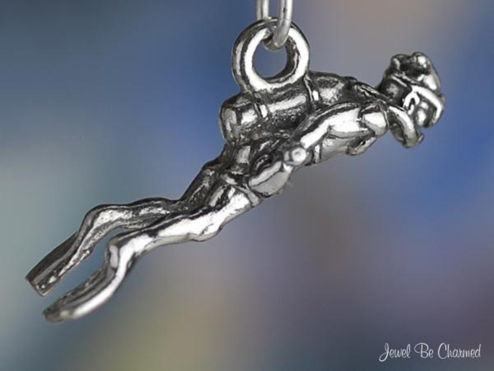 Sterling Silver Scuba Diver Charm Swimming Diving Ocean 3D | Etsy