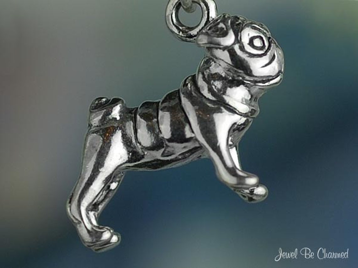 Sterling Silver Pug Charm Dog Breed Purebred Pugs 3D Solid - Etsy