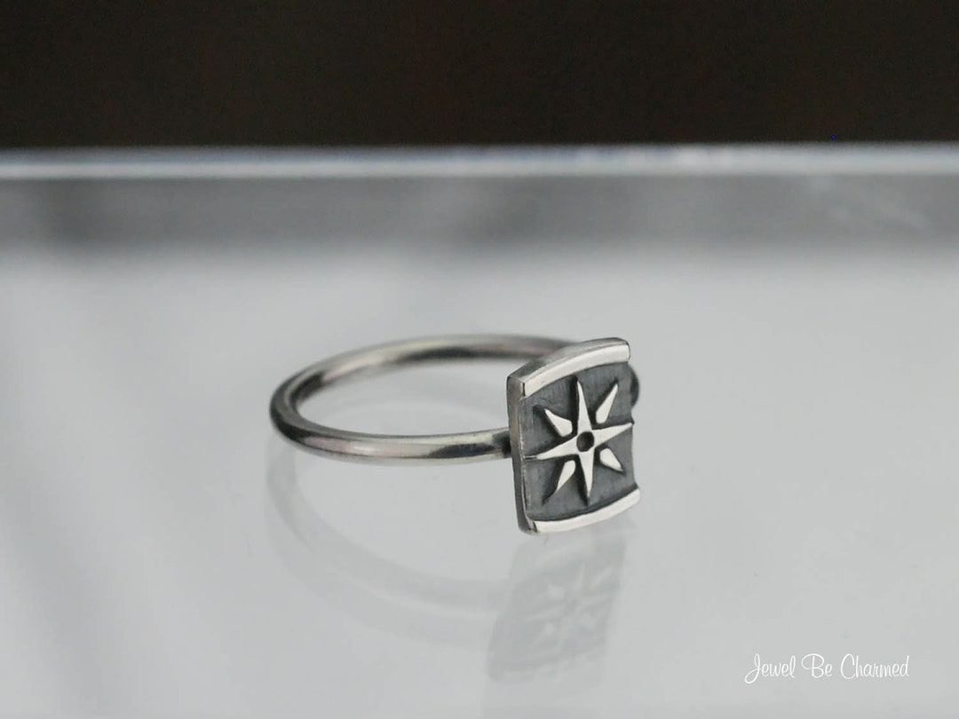 Sterling Silver Compass Ring Solid 925 Navigation GPS Ring Custom Size ...