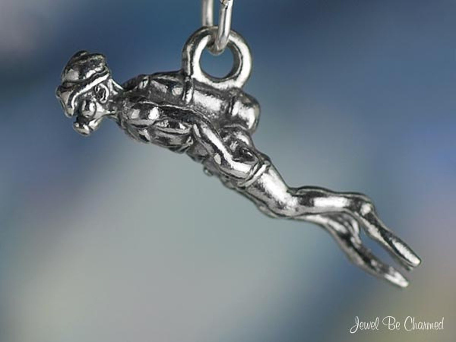 Sterling Silver Scuba Diver Charm Swimming Diving Ocean 3D | Etsy