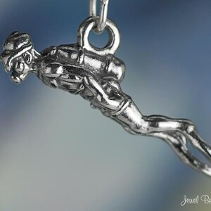 Sterling Silver Scuba Diver Charm Swimming Diving Ocean 3D Solid .925 ...