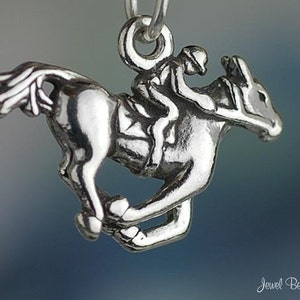 Sterling Silver Horse Racing Charm Jockey Galloping Racetrack 3D .925 ...