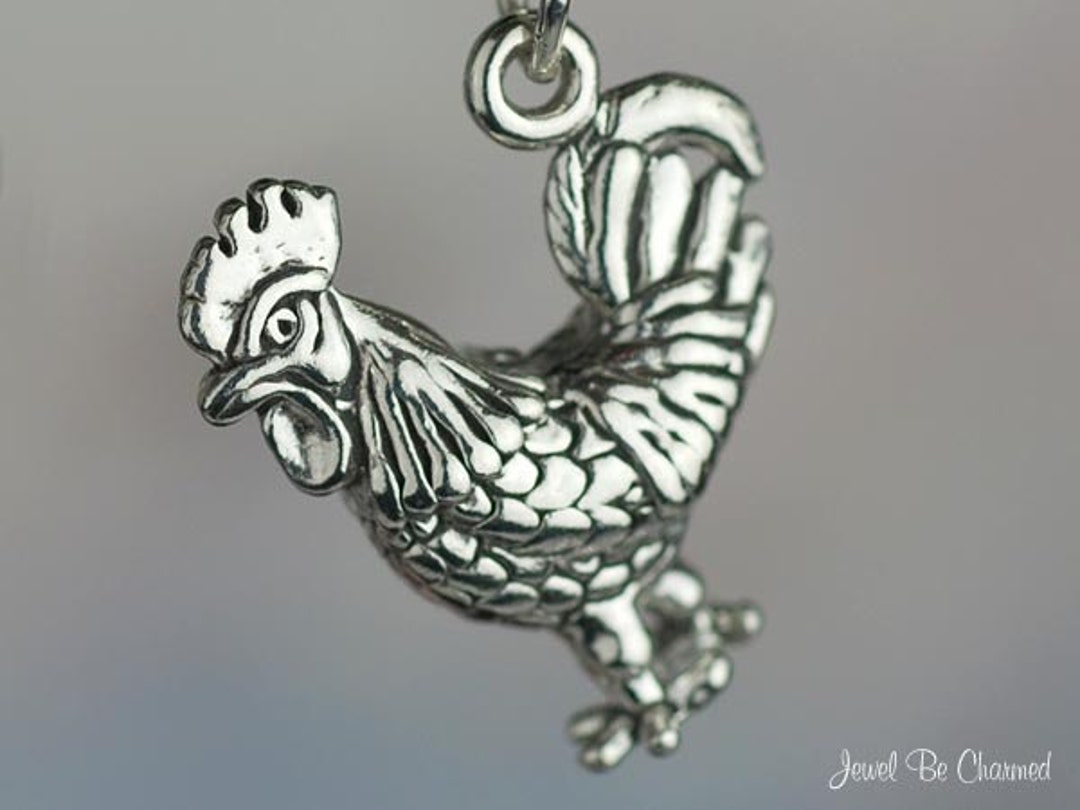 Sterling Silver Rooster Charm Chicken Farm Bird Barnyard 3D Solid .925 ...