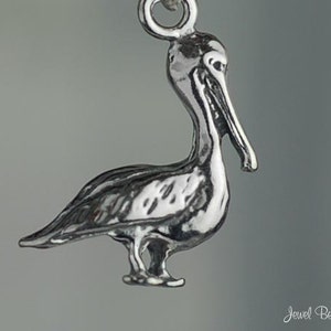 Sterling Silver Pelican Charm Ocean Water Bird Pelicans 3D Solid .925 ...