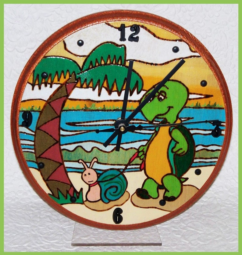 Tabletop Clock Turtle With Stand Wood With Woodburn Design - Etsy