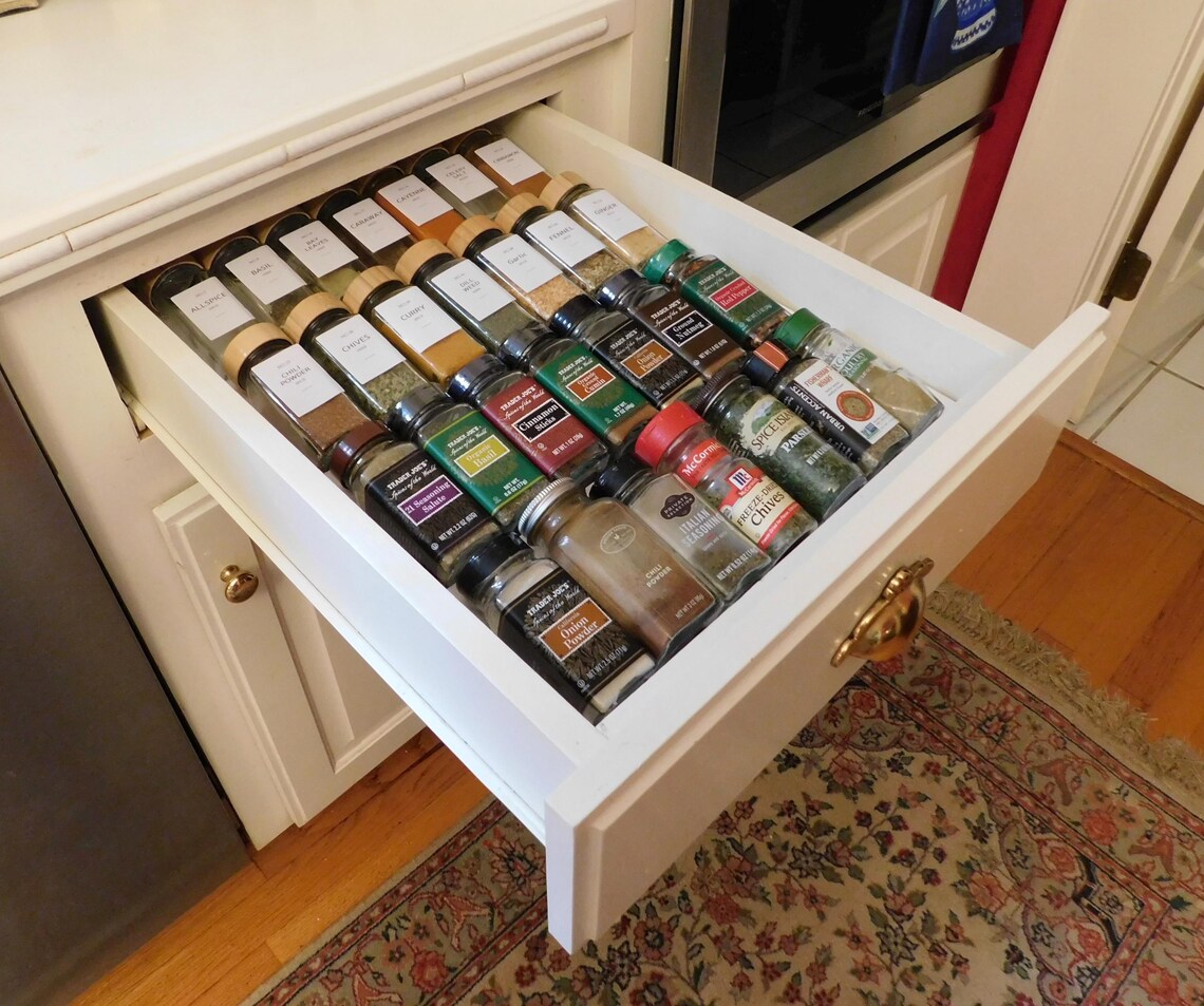 Custom Wood Spice Rack Drawer Insert - Kitchen Organizer - Etsy
