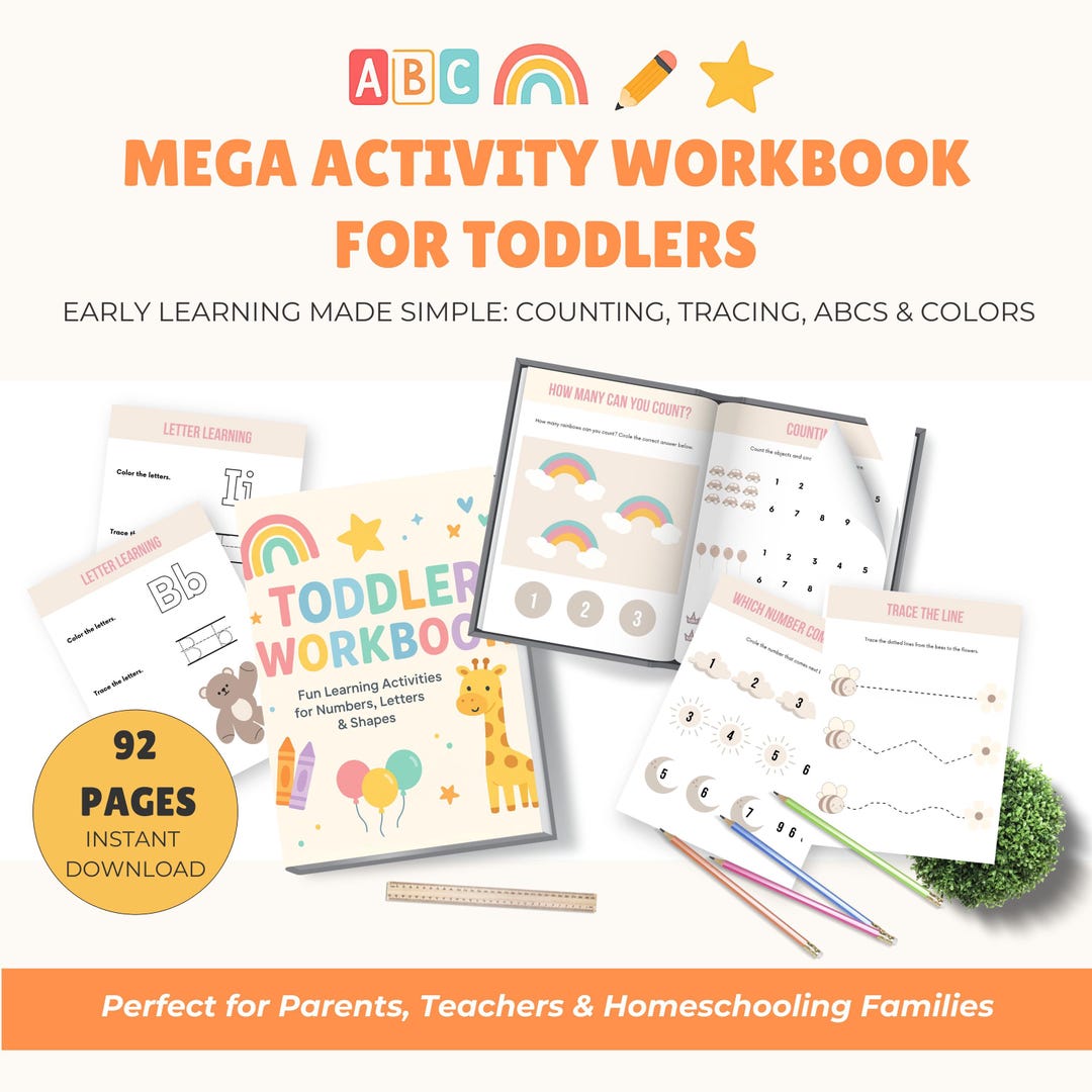 Toddler Activity Workbook Printable, Preschool Learning Activities, ABC ...