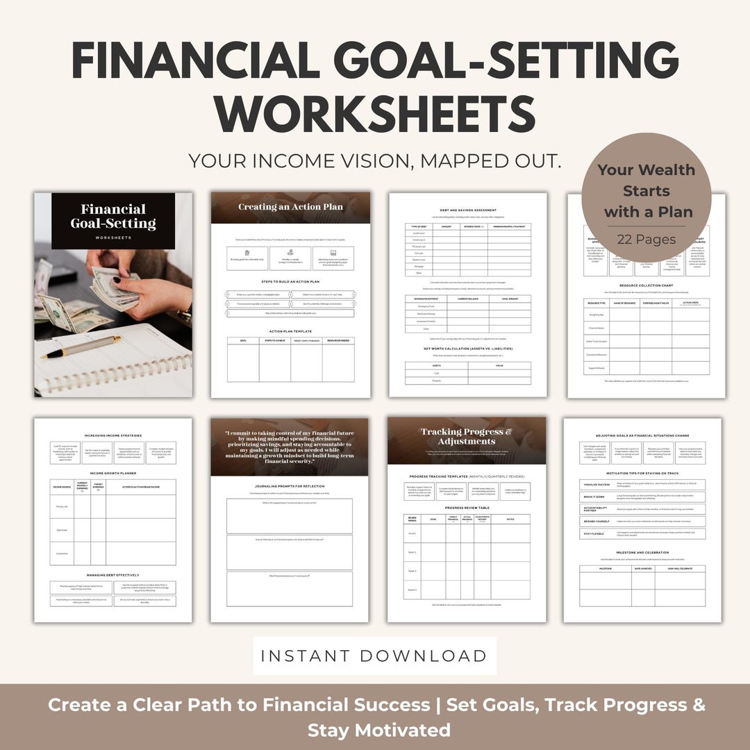 Financial Goal Setting Worksheet | Budget Planner Printable | Income ...