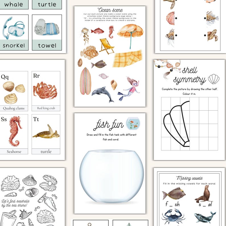 Ocean Animals Activity Pack Printable Kids Learning Worksheets ...