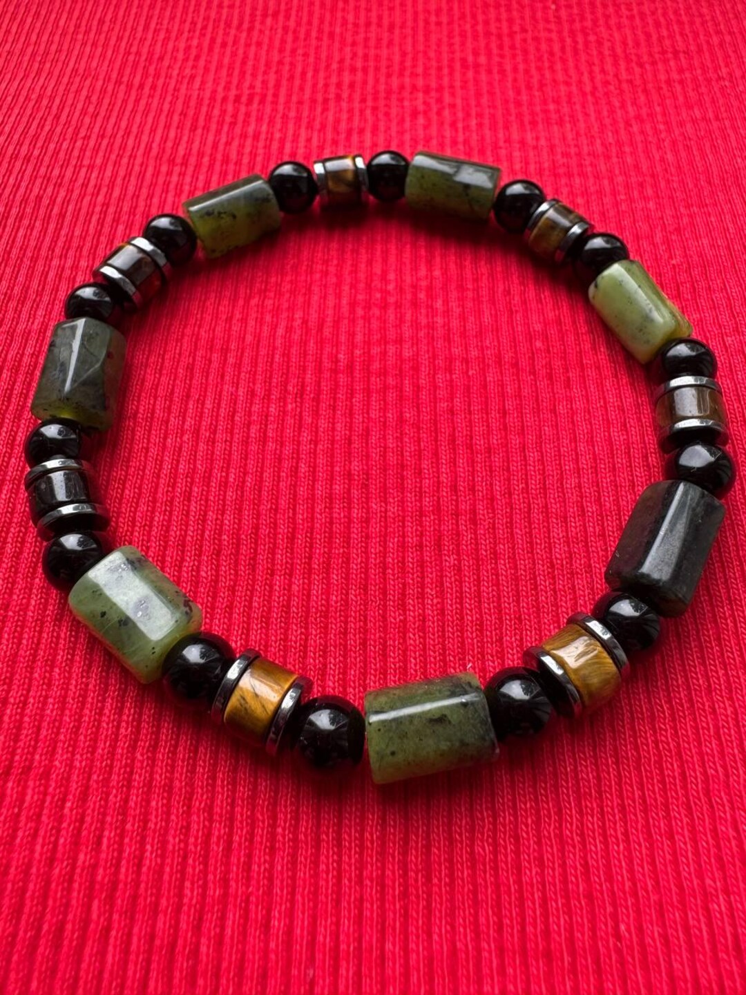Mens Green Jade Bracelet, Tigers Eye, Black Agate, Hematite, Strength ...