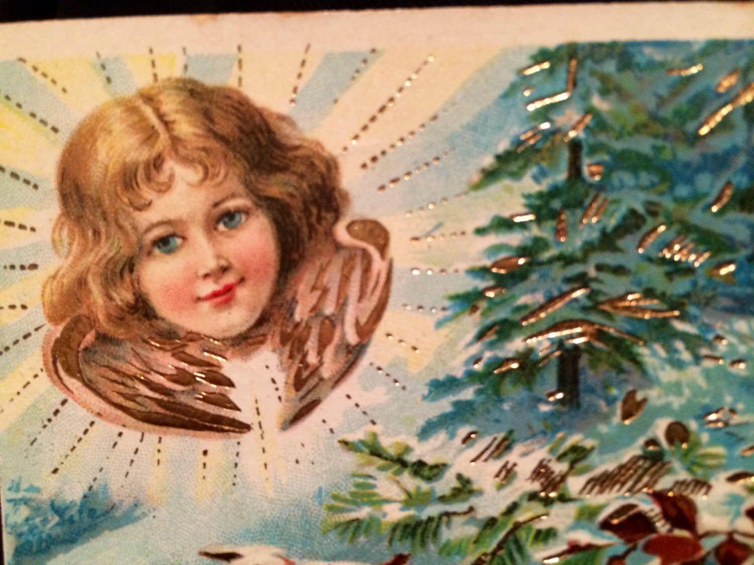 Christmas Postcard Angel Birds Winter Snow Leaves - Etsy