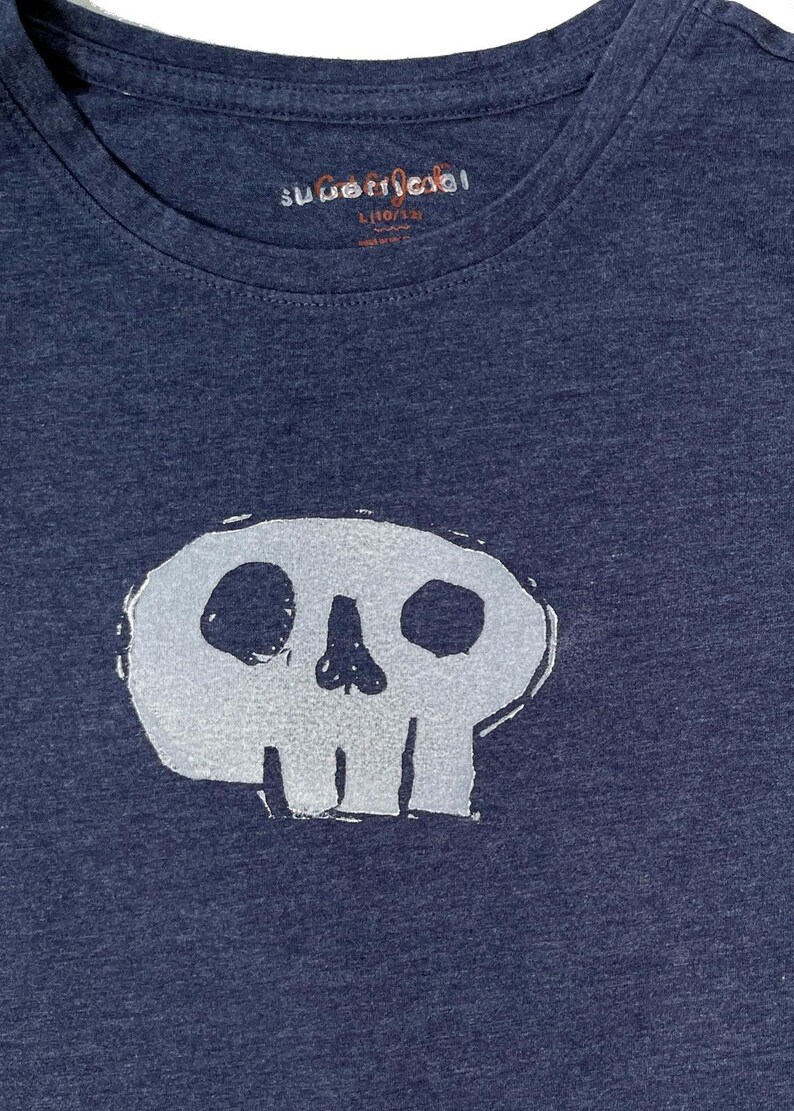 Hand Carved Skull Block Print Graphic Long Sleeve T-shirt - Kids Size ...