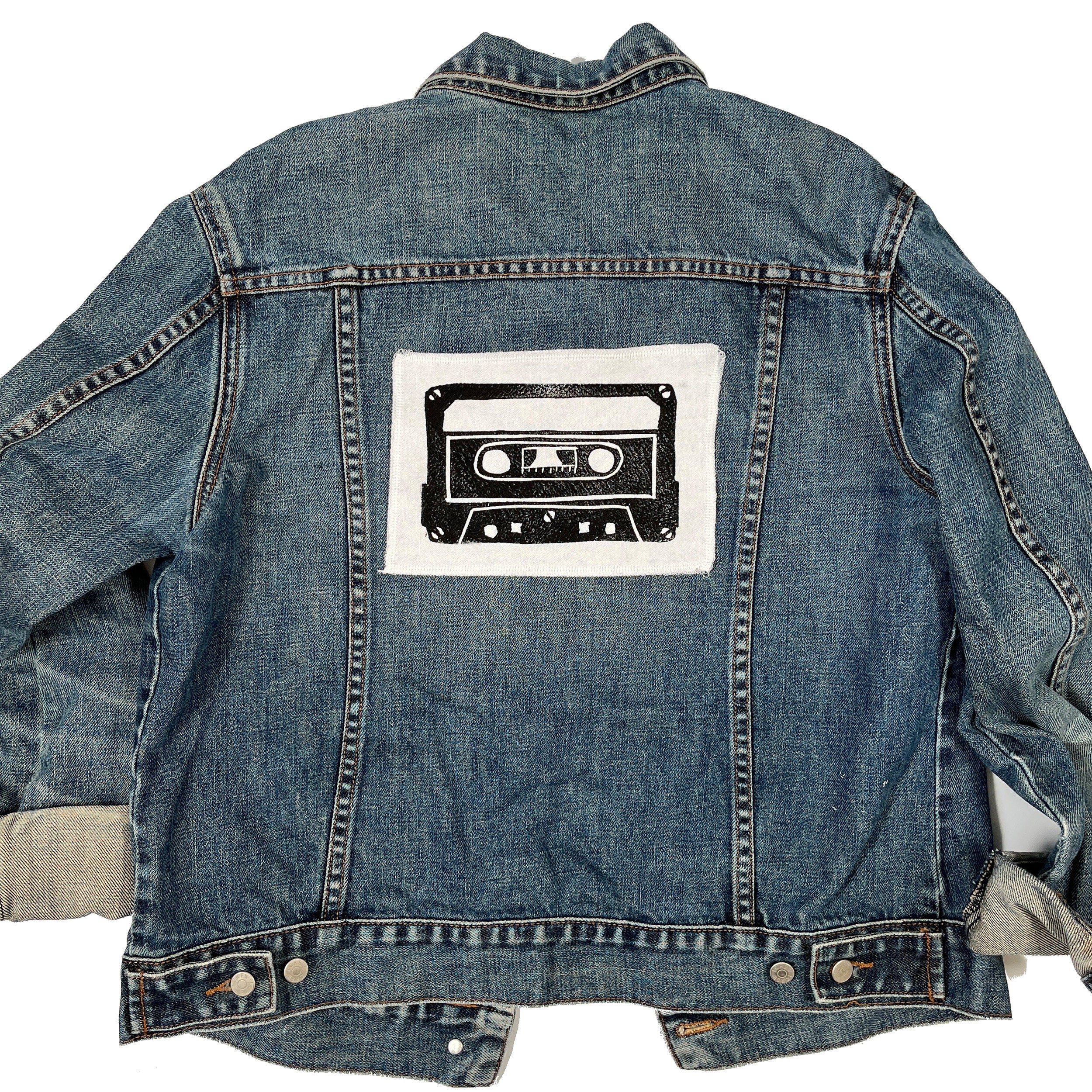 Hand Printed Linocut Block Print 80's Cassette Mix Tape Ready to Sew ...