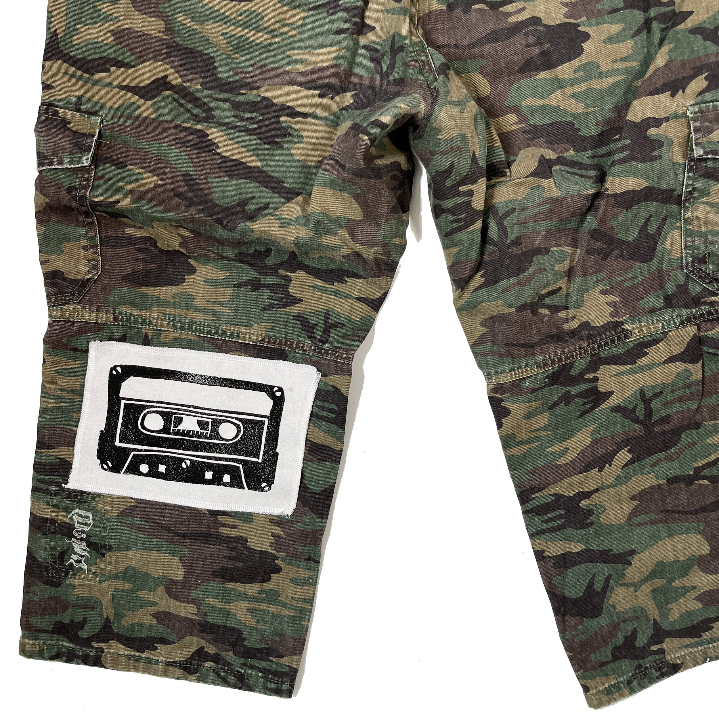 Hand Printed Linocut Block Print 80's Cassette Mix Tape Ready to Sew ...