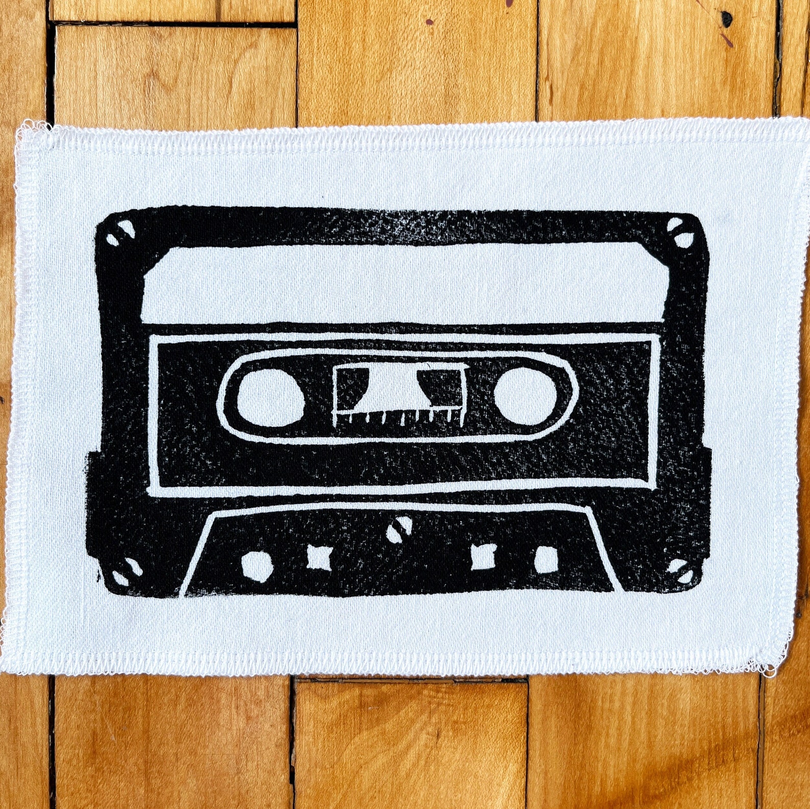 Hand Printed Linocut Block Print 80's Cassette Mix Tape Ready to Sew ...