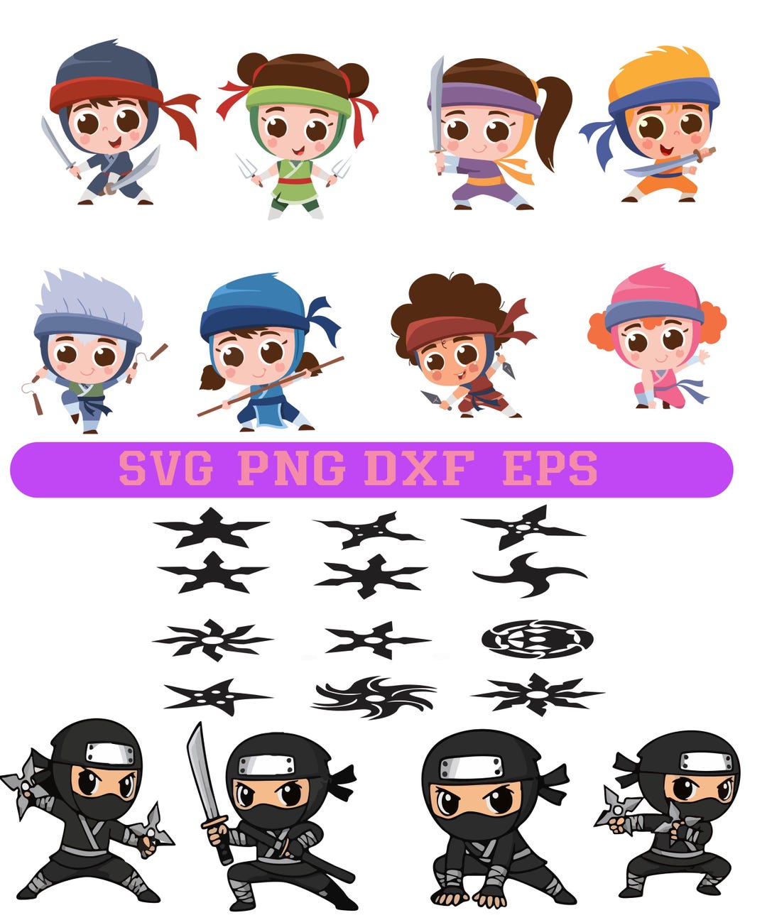 Ninja Clipart Png Svg Eps Dxf .cute Boy Ninjas No Weapons.kid Friendly ...