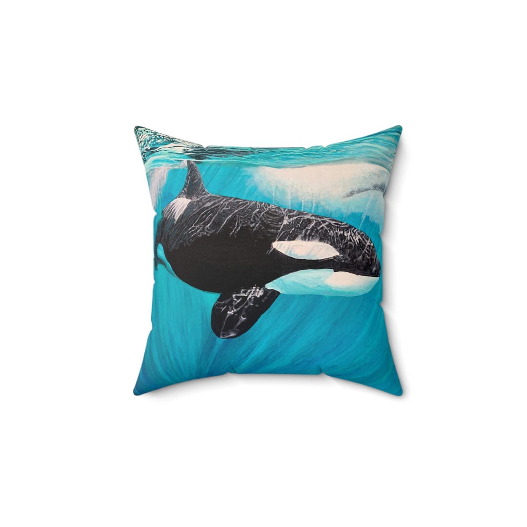 Orca Killer Whale Ocean Coral Reef Spun Polyester Pillow - Vibrant ...