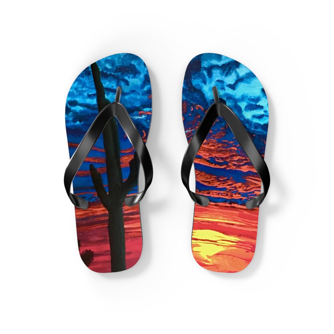 Desert Sunset Flip Flops, Vibrant Beach Sandals, Summer Footwear ...