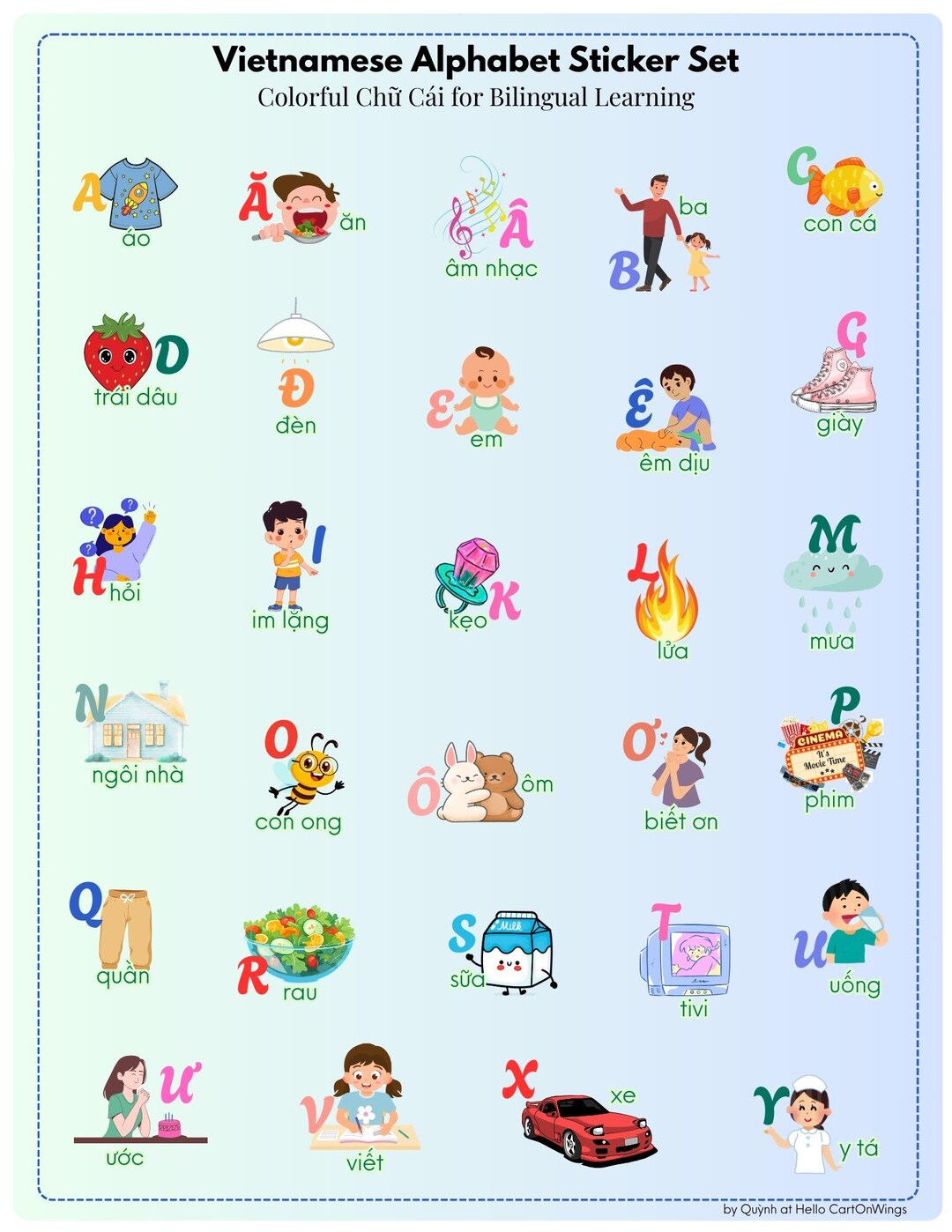 Vietnamese Alphabet Flashcard & Sticker Kit – Bilingual Printable With ...