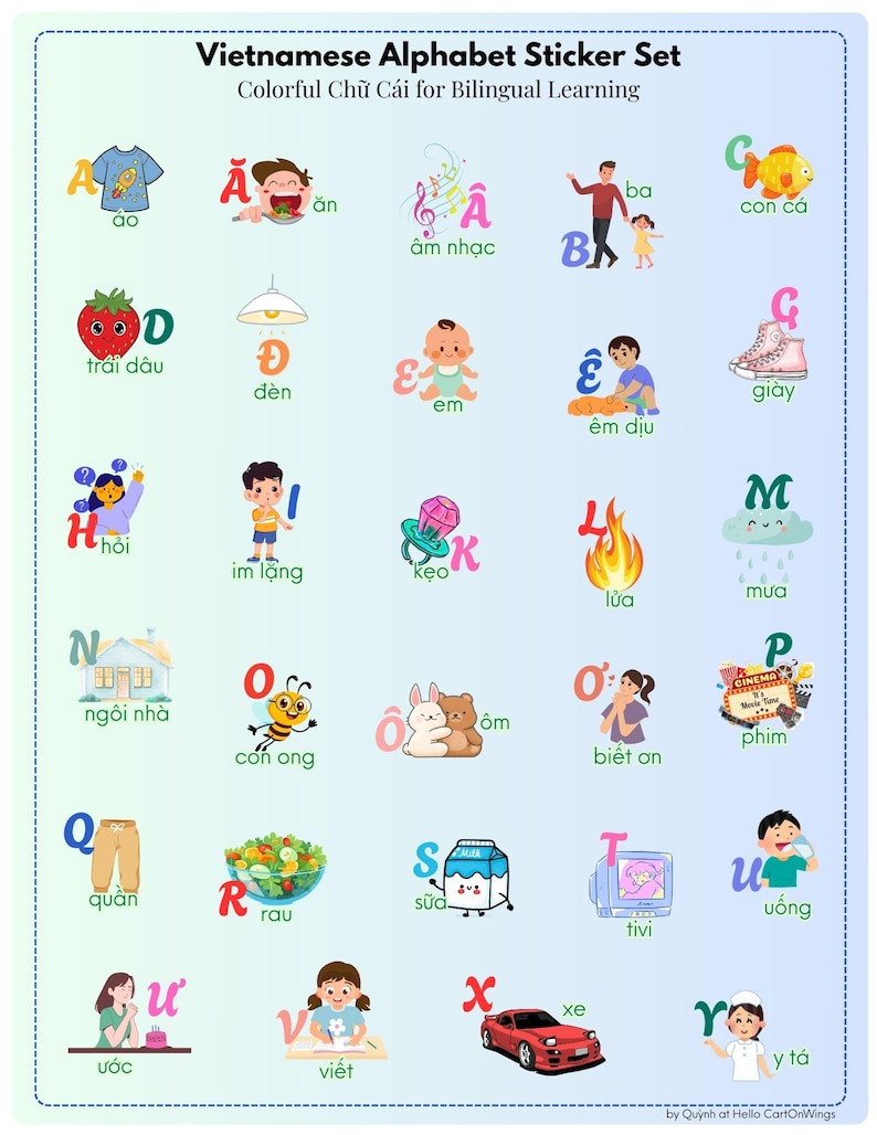 Vietnamese Alphabet Flashcard & Sticker Kit – Bilingual Printable With ...
