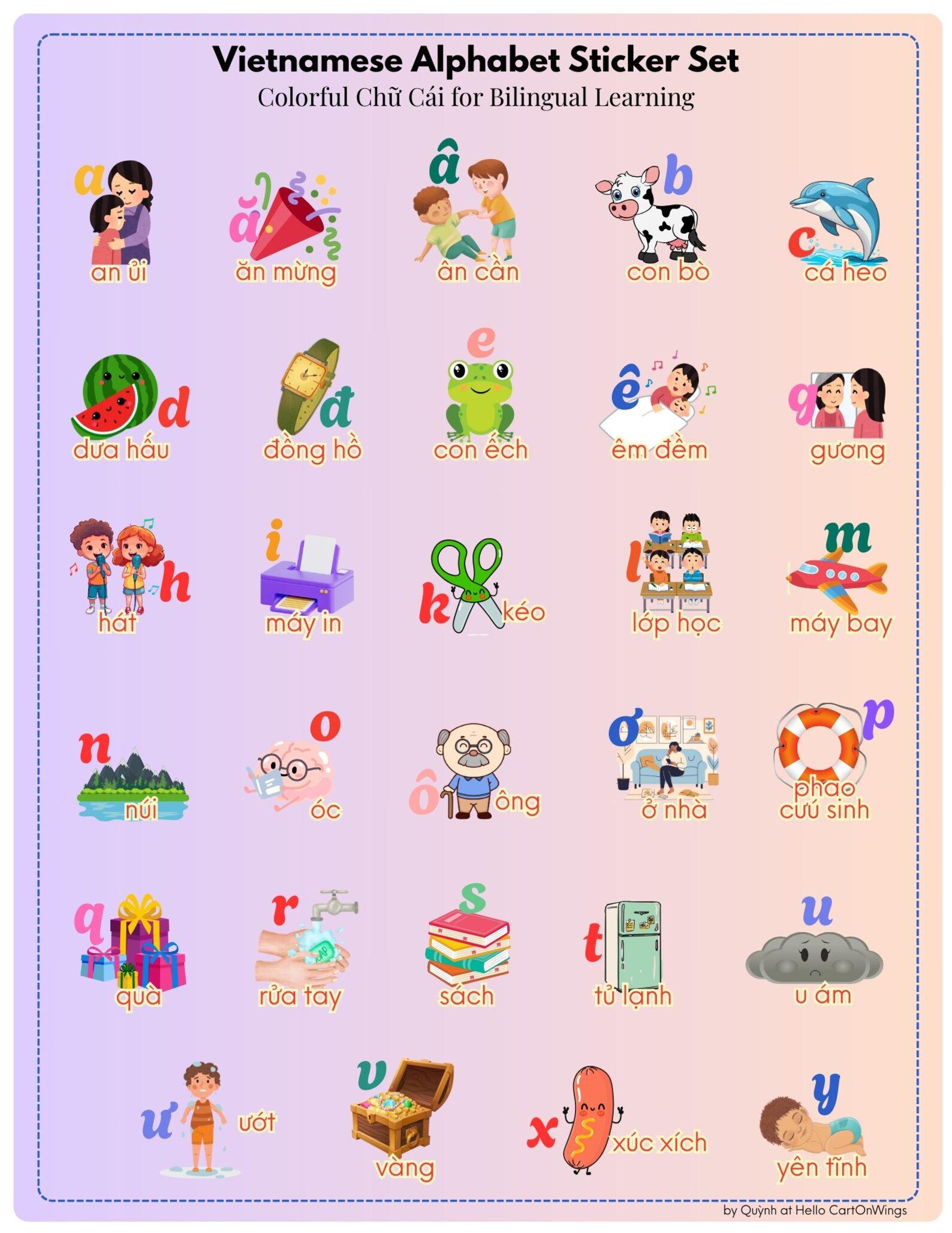 Vietnamese Alphabet Flashcard & Sticker Kit – Bilingual Printable With ...