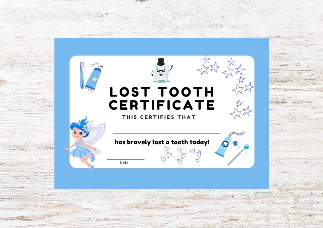 Lost Tooth Certificate | Printable Tooth Fairy Award | Digital Download ...