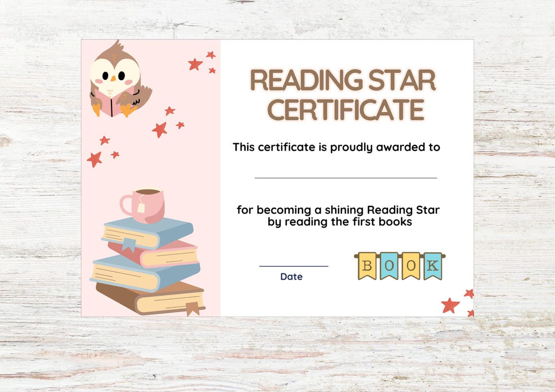 Reading Star Certificate | Printable Award for Kids | Digital Download ...