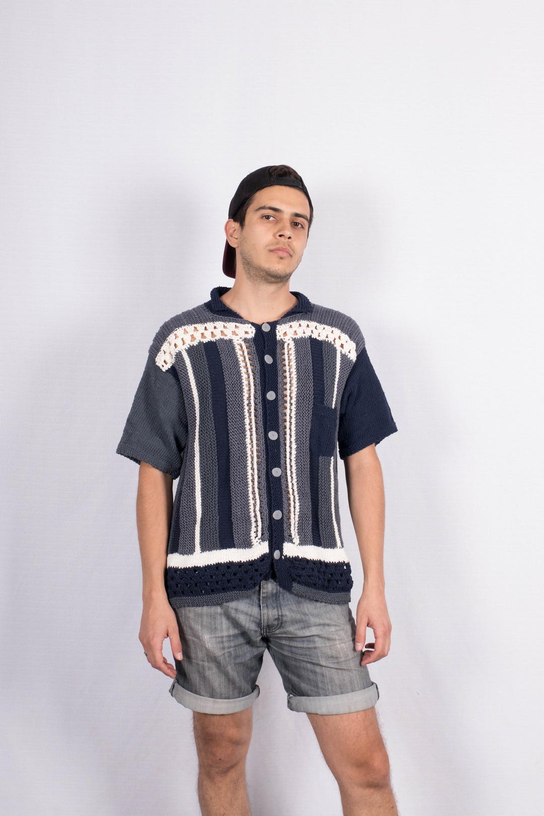 PALO AZUL SHIRT Hand-knitted in Cotton and Viscose. Shades of Blue ...