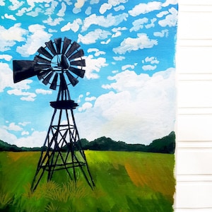 Windmill Art Print - Windmill Painting Print, Windmill Art, Farmhouse ...