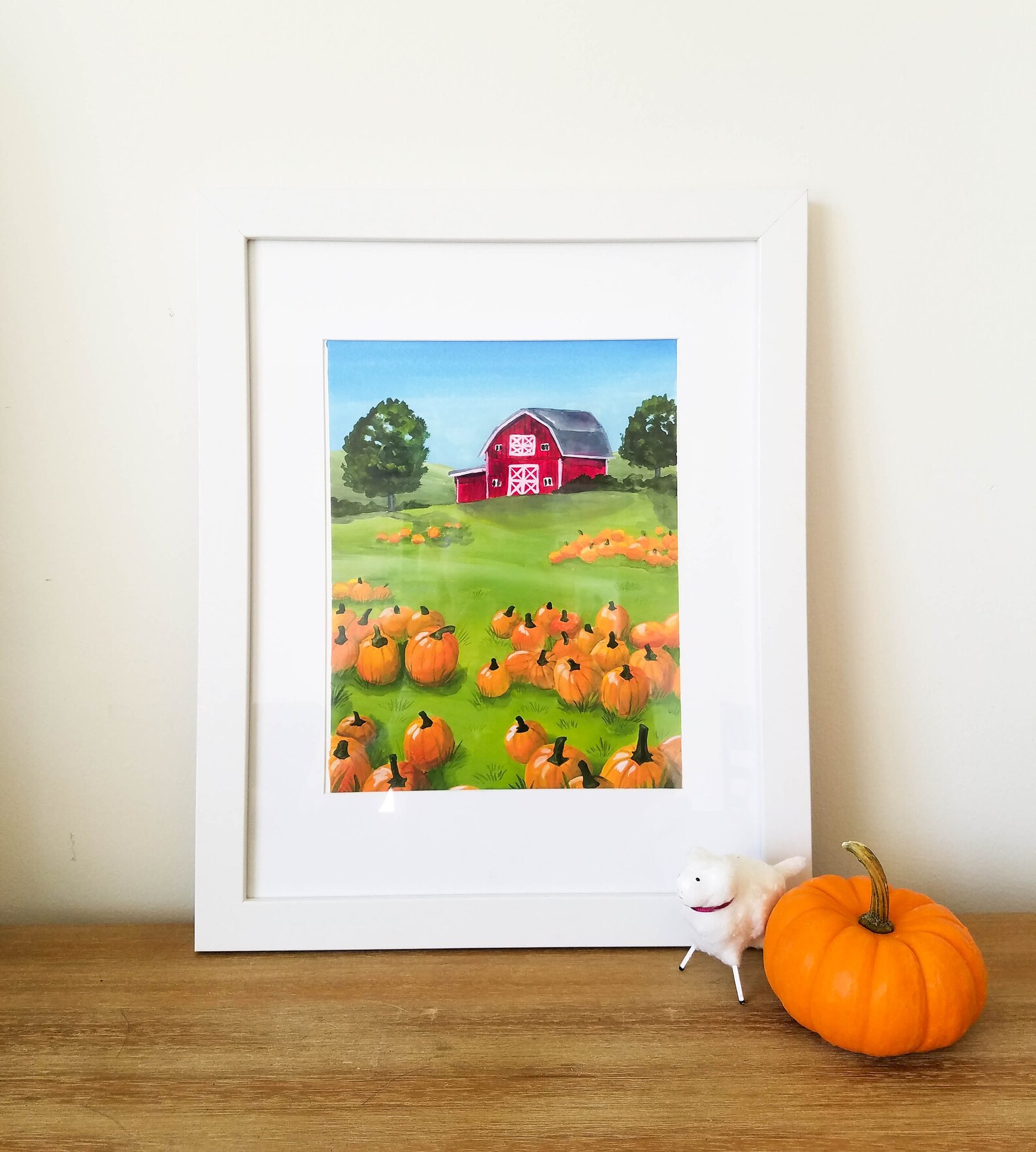 Pumpkin Patch Art Print - Red Barn Art, Fall Art Print, Fall Art ...