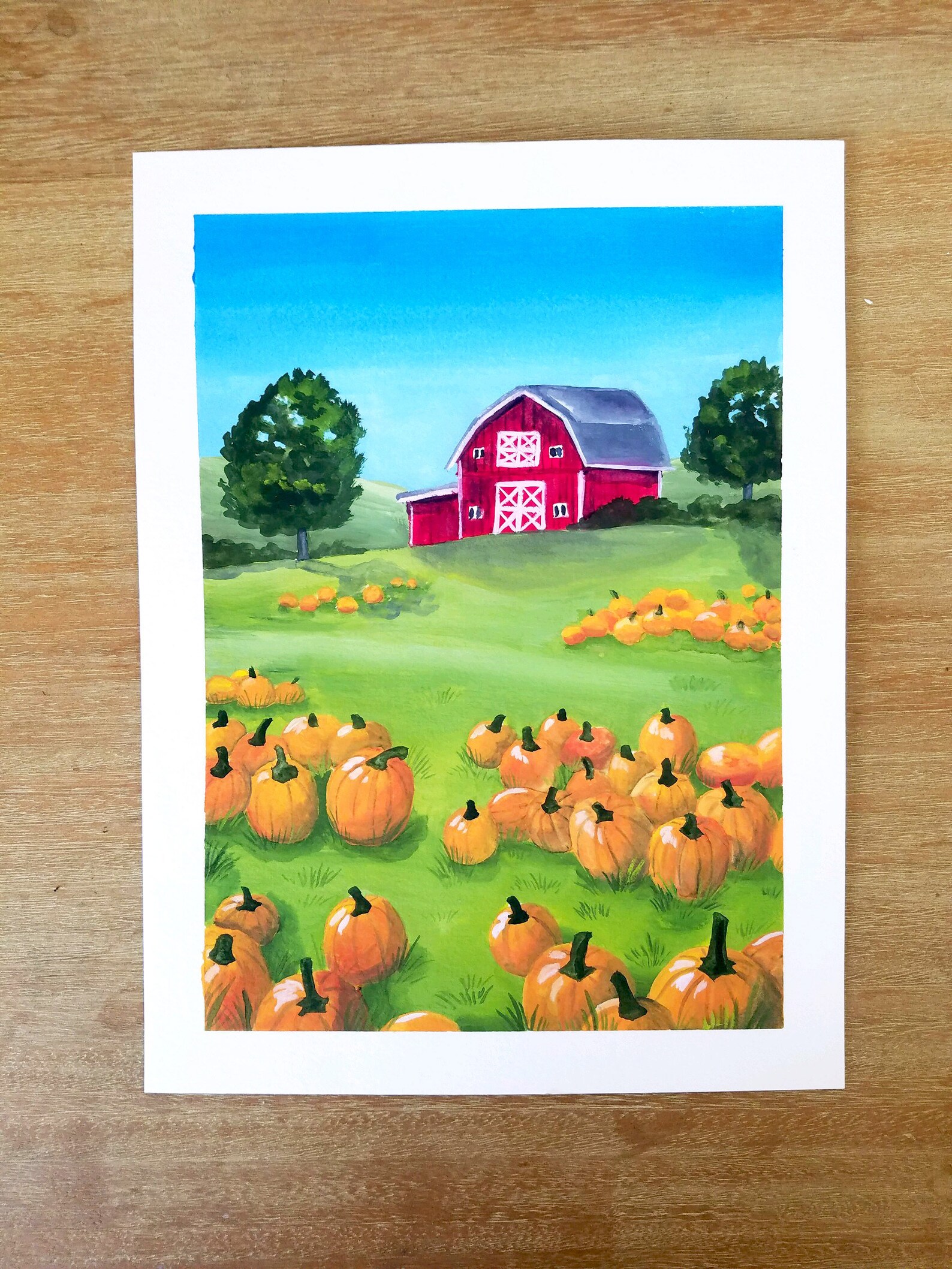 Pumpkin Patch Art Print - Red Barn Art, Fall Art Print, Fall Art ...
