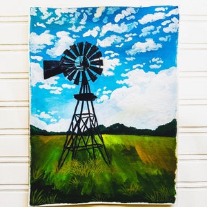 Windmill Art Print - Windmill Painting Print, Windmill Art, Farmhouse ...
