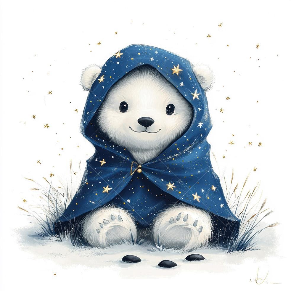 Polar Bear Cub Clipart, Star Cape, Christmas Mood (digital Download ...